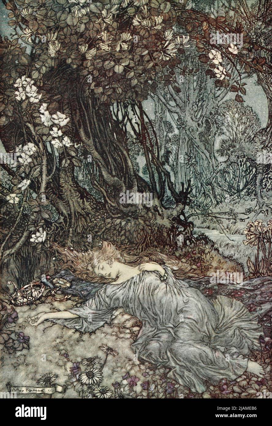 Titania, Queen of the Fairies, lying asleep from ' A midsummer night's ...