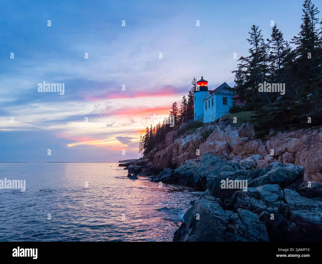 Bass Harbor Head Lighthouse at sunset at the southernmost of Mt Desert ...