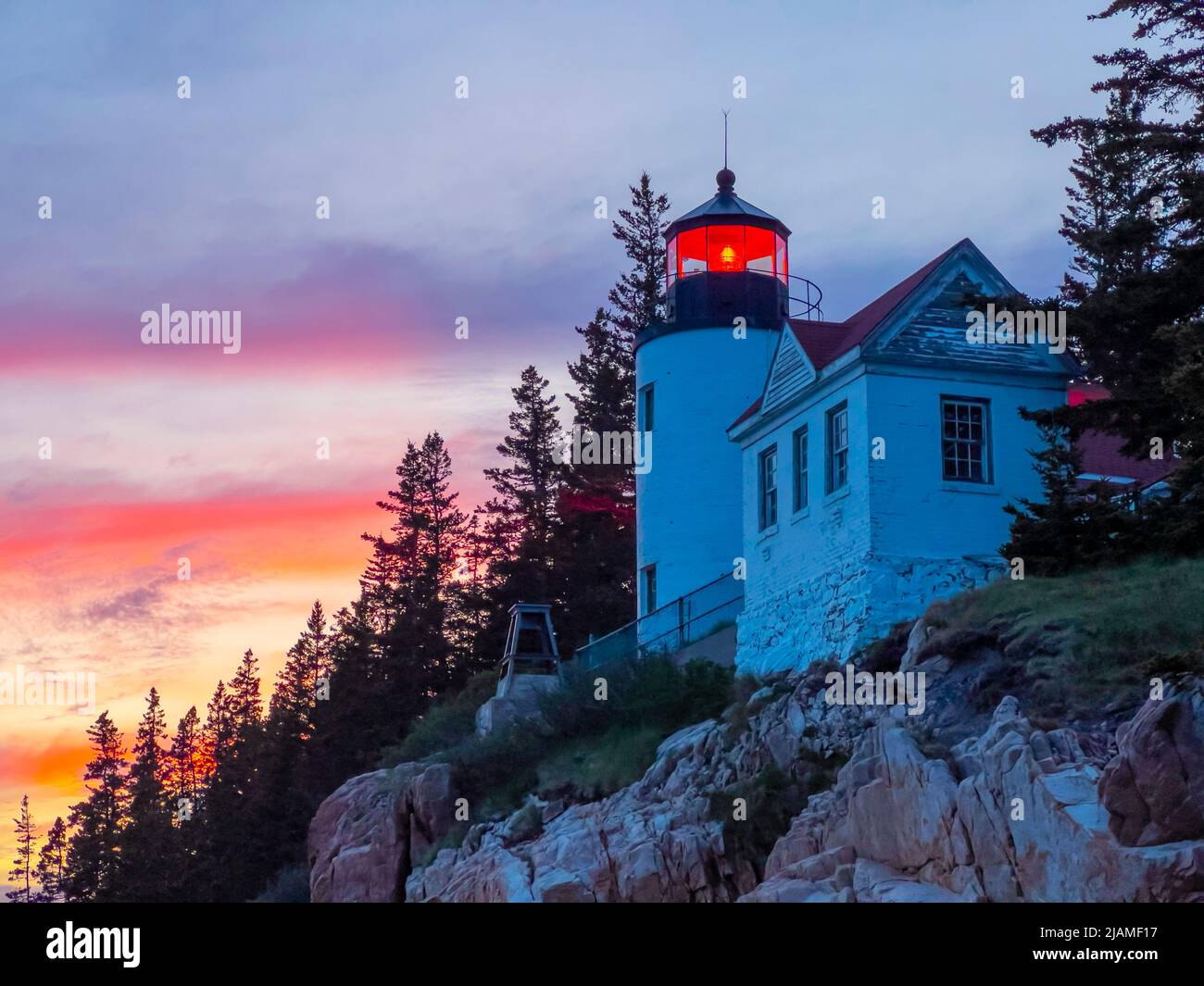 Bass Harbor Head Lighthouse at sunset at the southernmost of Mt Desert ...