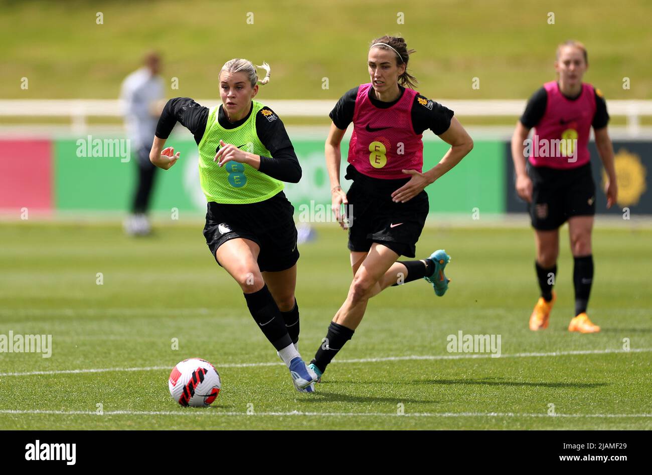 England's Alessia Russo and Jill Scott (right) battle for the ball ...