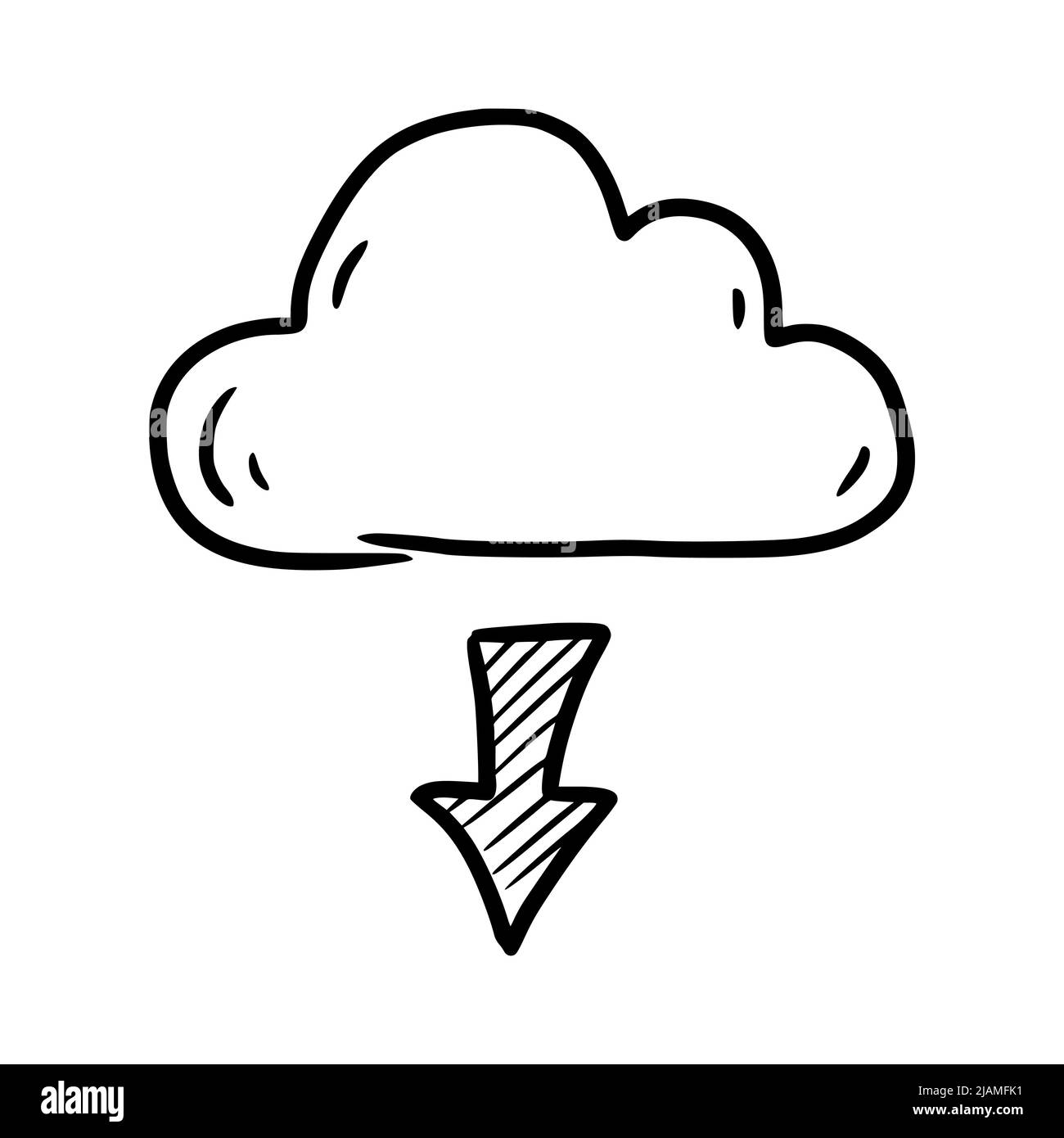 Doodle data server cloud. Hand drawn sketch style cloud, arrow for ...