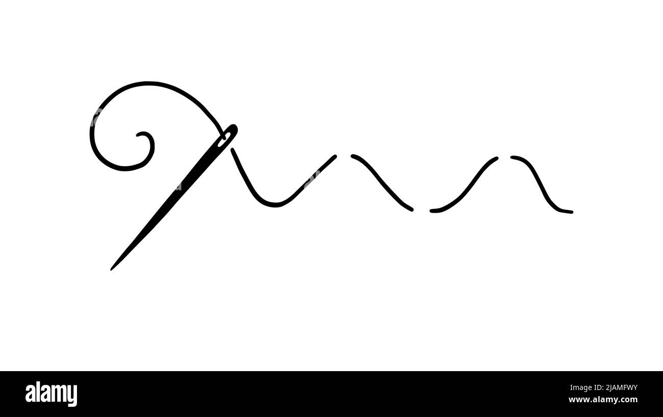 Tailor needle with thread. Hand drawn doodle sketch style sewing needle ...