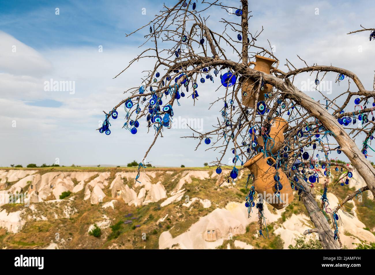 Turkish Eye glass beads on tree in Cappadocia Stock Photo - Alamy