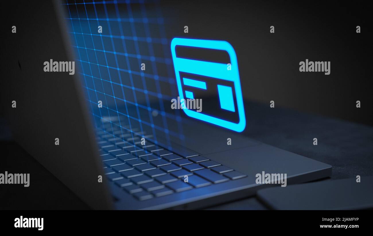 Payment card technology message appearing on screen contemporary laptop ...
