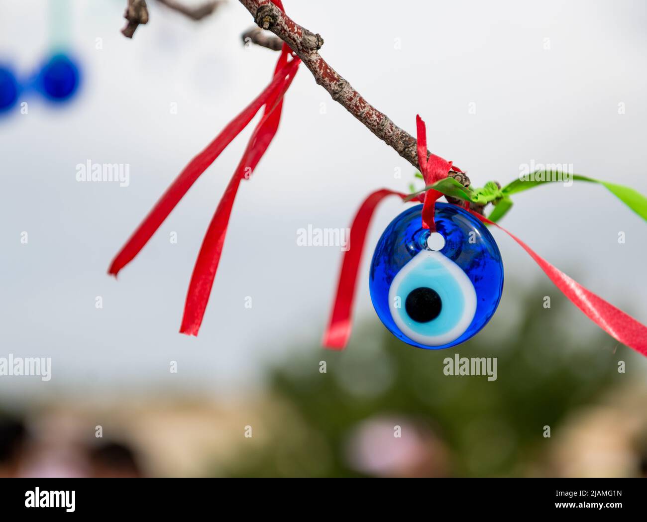 Turkish Eye glass beads on tree in Cappadocia Stock Photo - Alamy