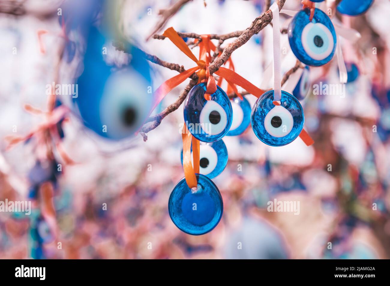 Turkish Eye glass beads on tree in Cappadocia Stock Photo - Alamy