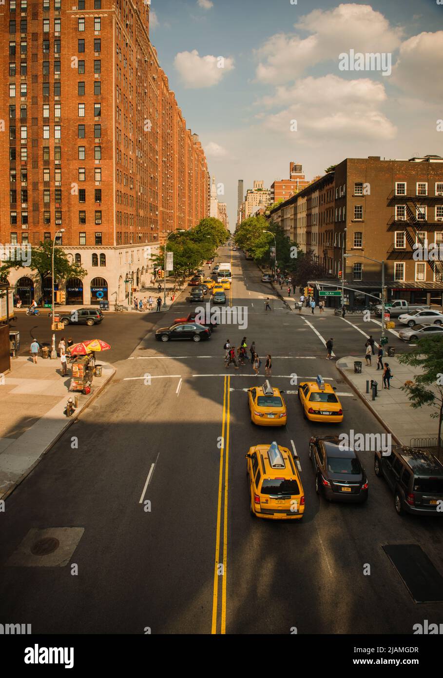 View of the streets of Manhattan from The High Line, New York City ...