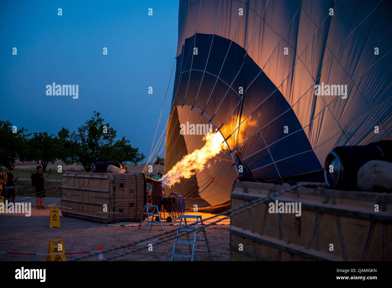 hot air balloon at start in Cappadocia Stock Photo - Alamy