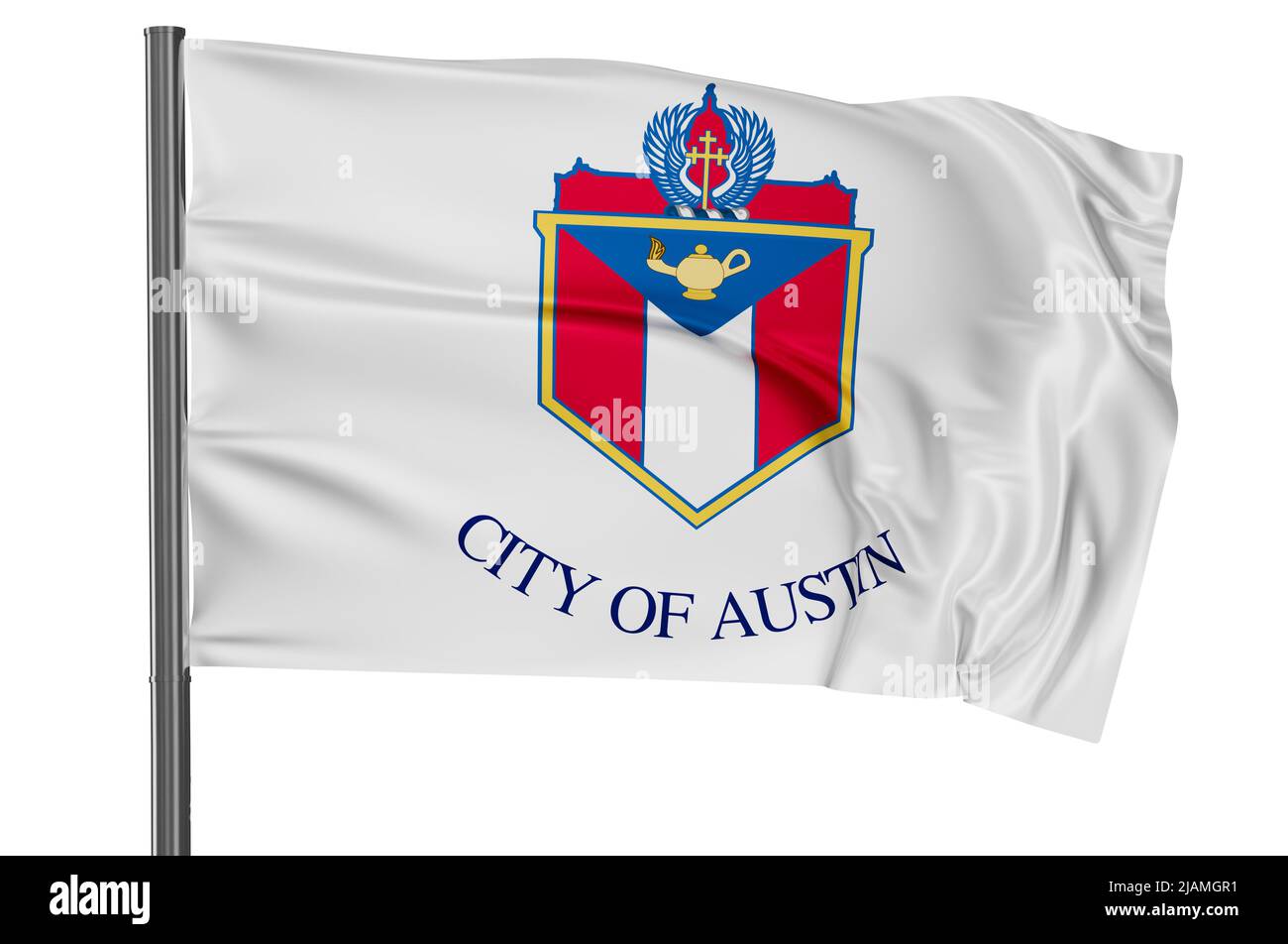 Austin city US flag waving in the wind on white background Stock Photo ...