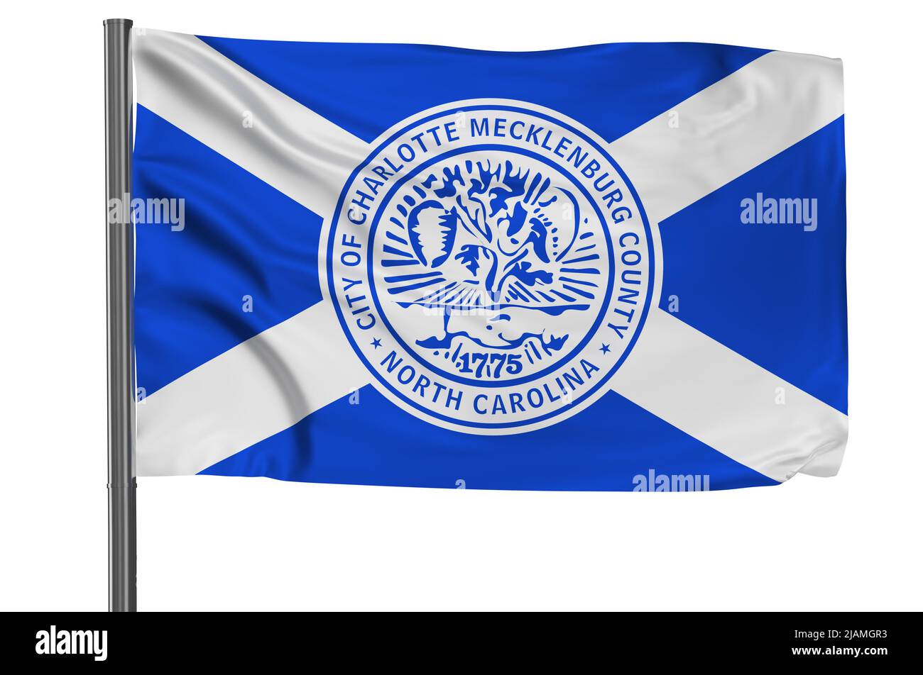 Charlotte city US flag waving in the wind on white background Stock ...