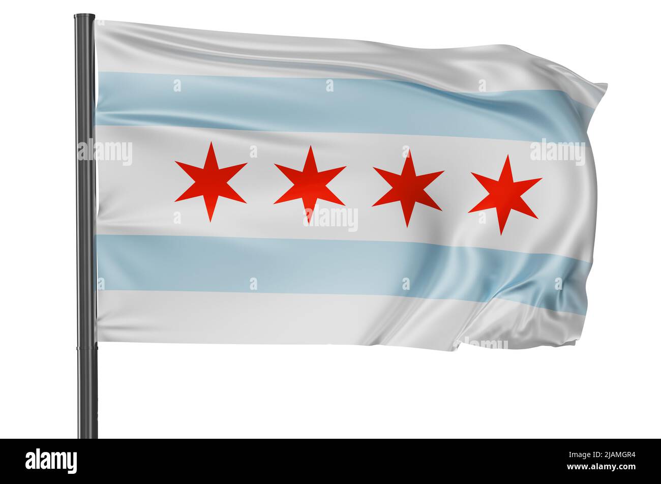 Chicago city US flag waving in the wind on white background Stock Photo ...