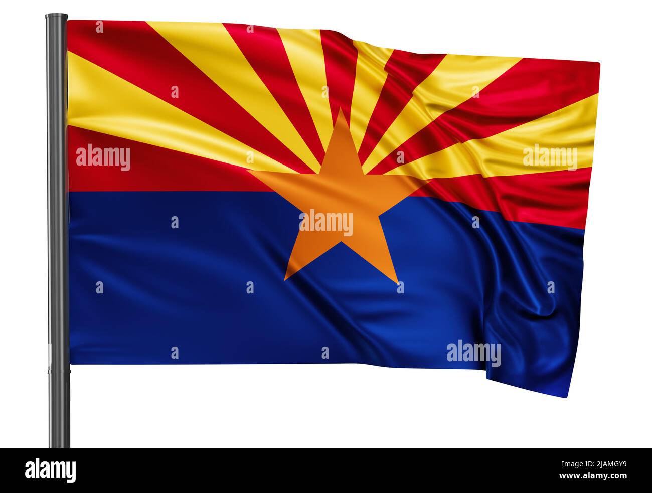 Arizona US state flag waving in the wind isolated on white background ...
