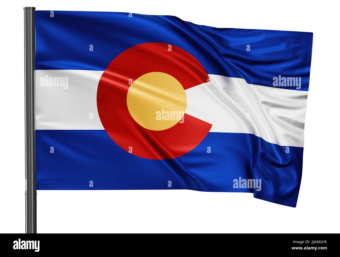 Colorado US state flag waving in the wind isolated on white background ...