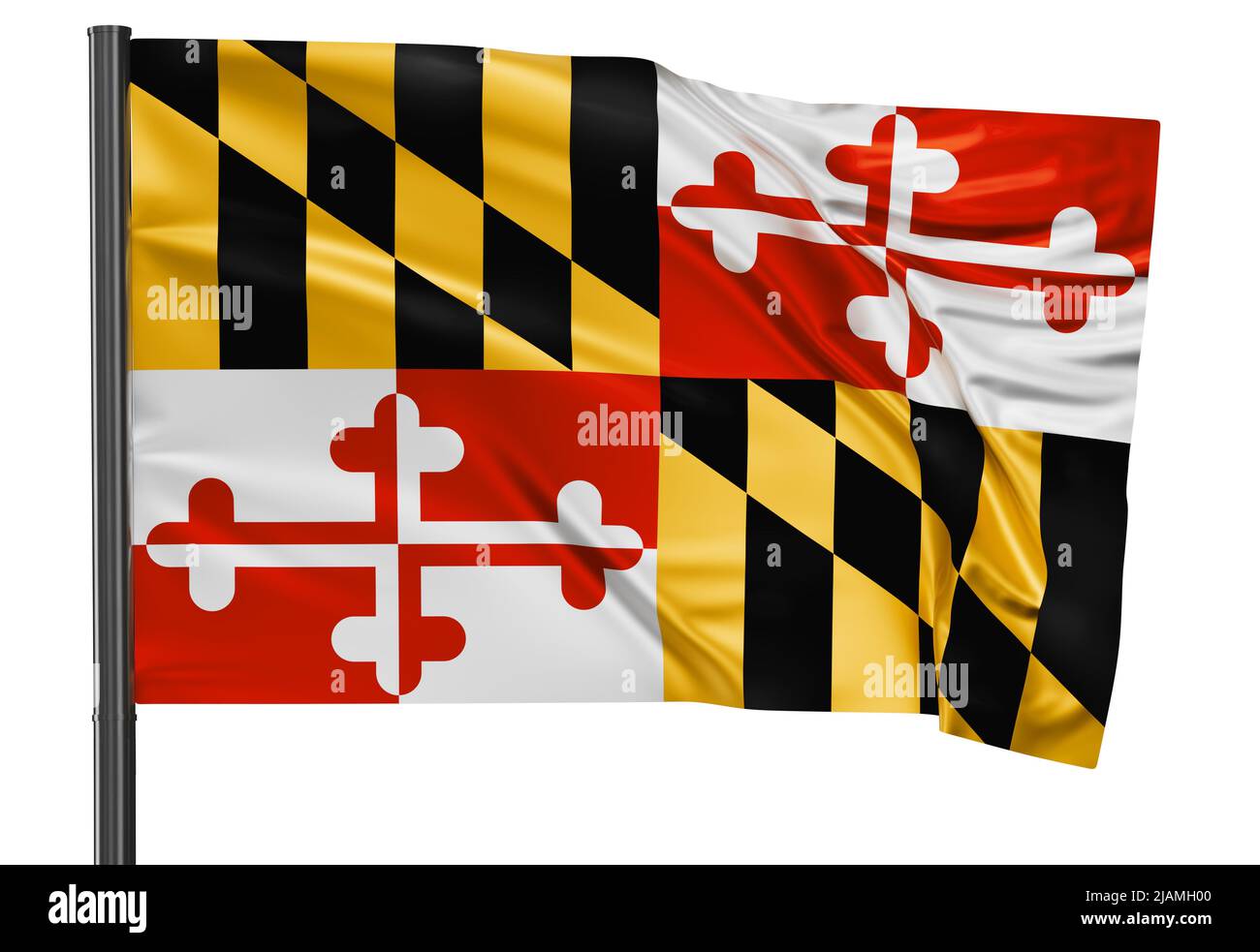Maryland US state flag waving in the wind isolated on white background ...