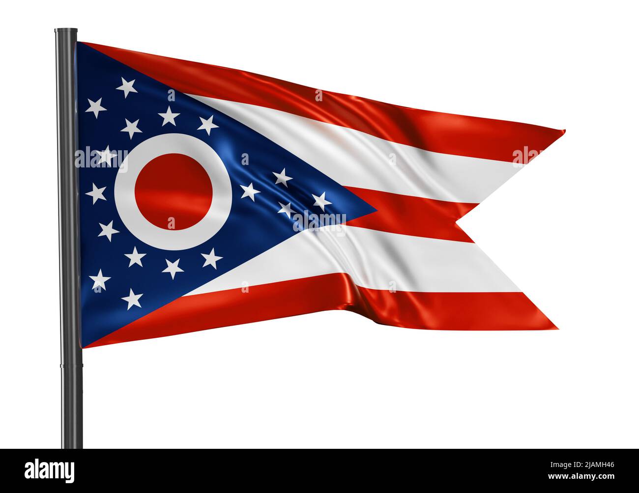 Ohio US state flag waving in the wind isolated on white background ...