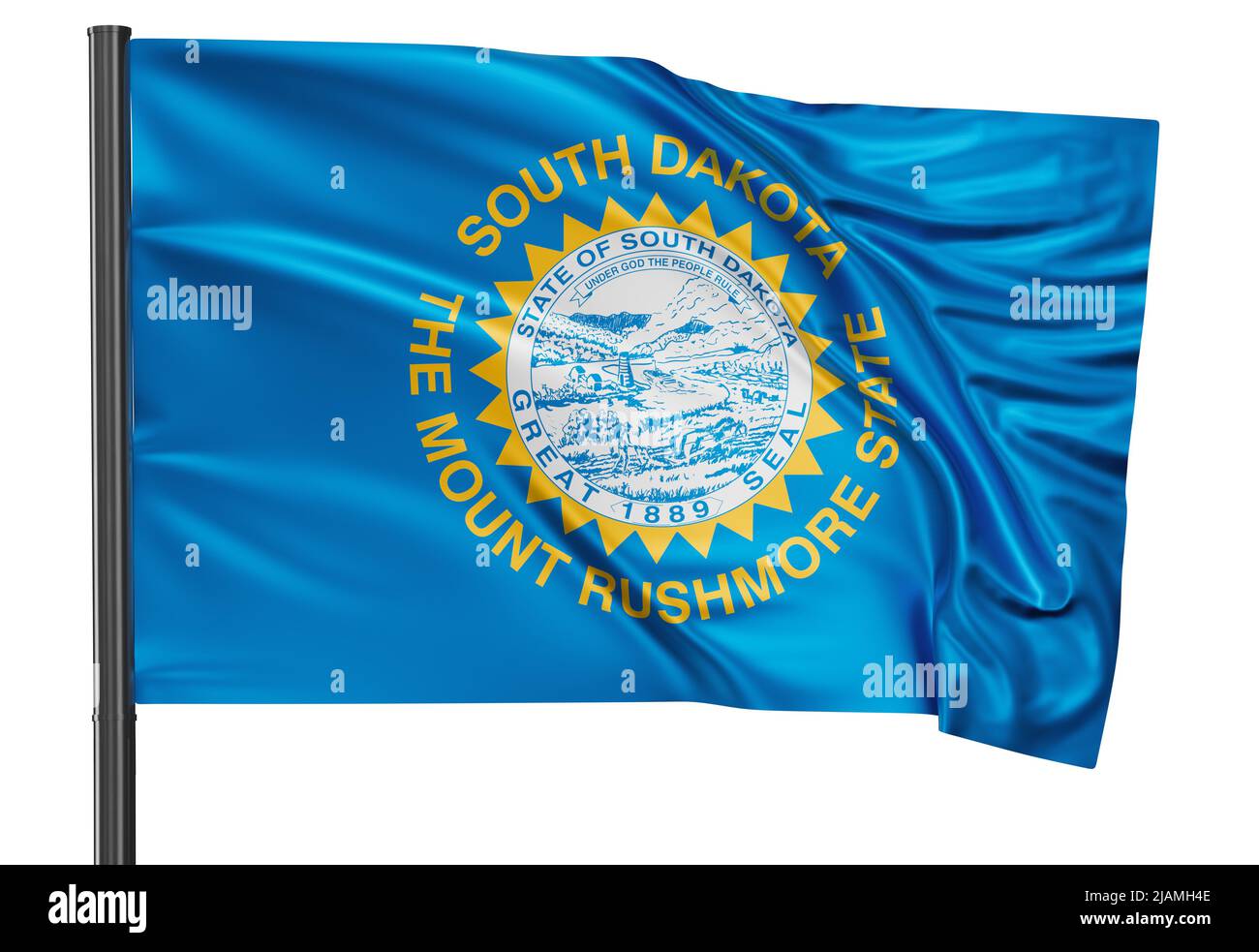 South Dakota US state flag waving in the wind isolated on white ...
