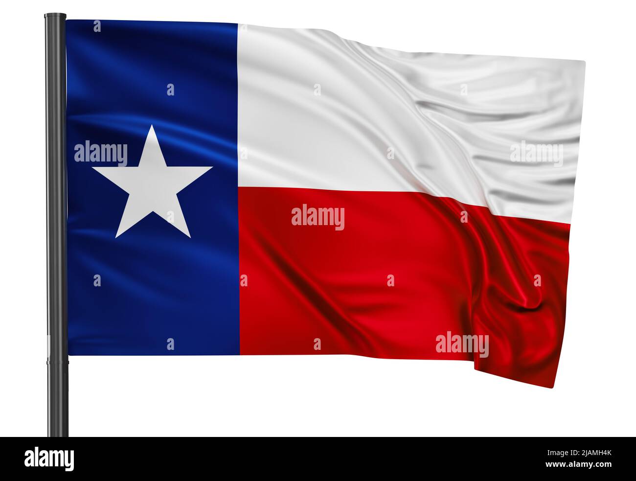 Texas US state flag waving in the wind isolated on white background ...