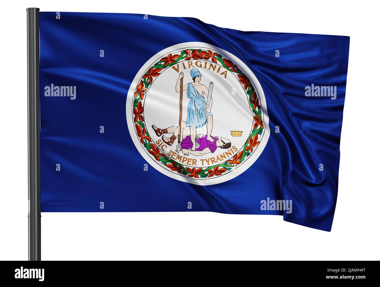 Virginia US state flag waving in the wind isolated on white background ...