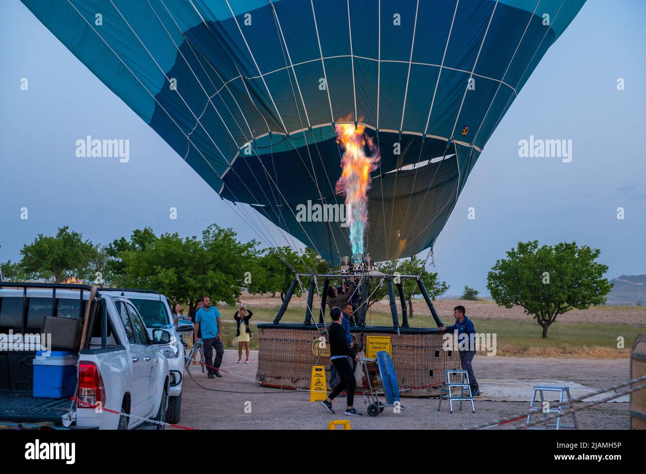hot air balloon at start in Cappadocia Stock Photo - Alamy