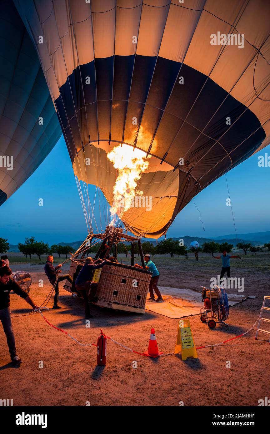 hot air balloon at start in Cappadocia Stock Photo - Alamy