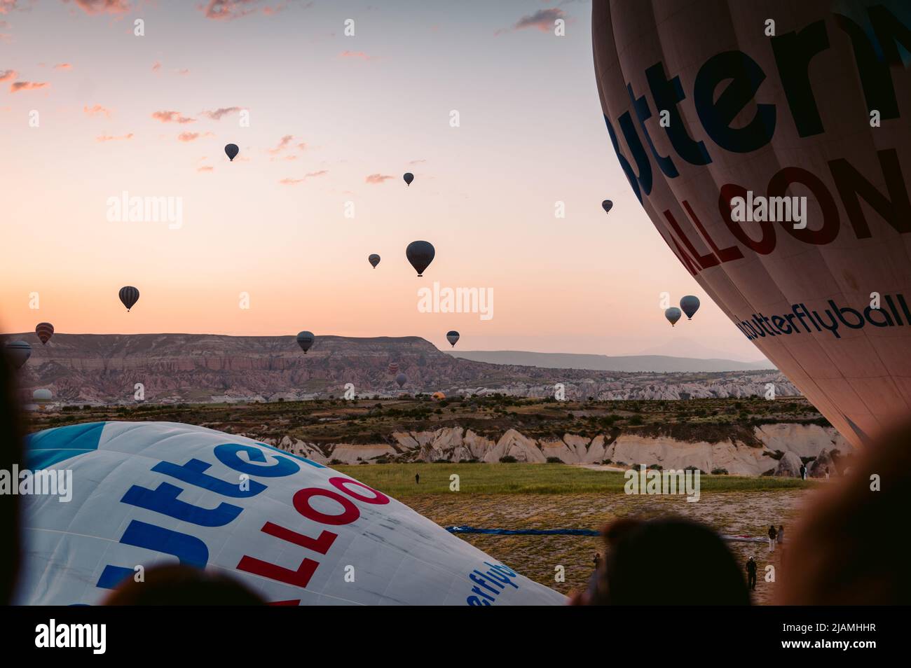hot air balloon at start in Cappadocia Stock Photo - Alamy
