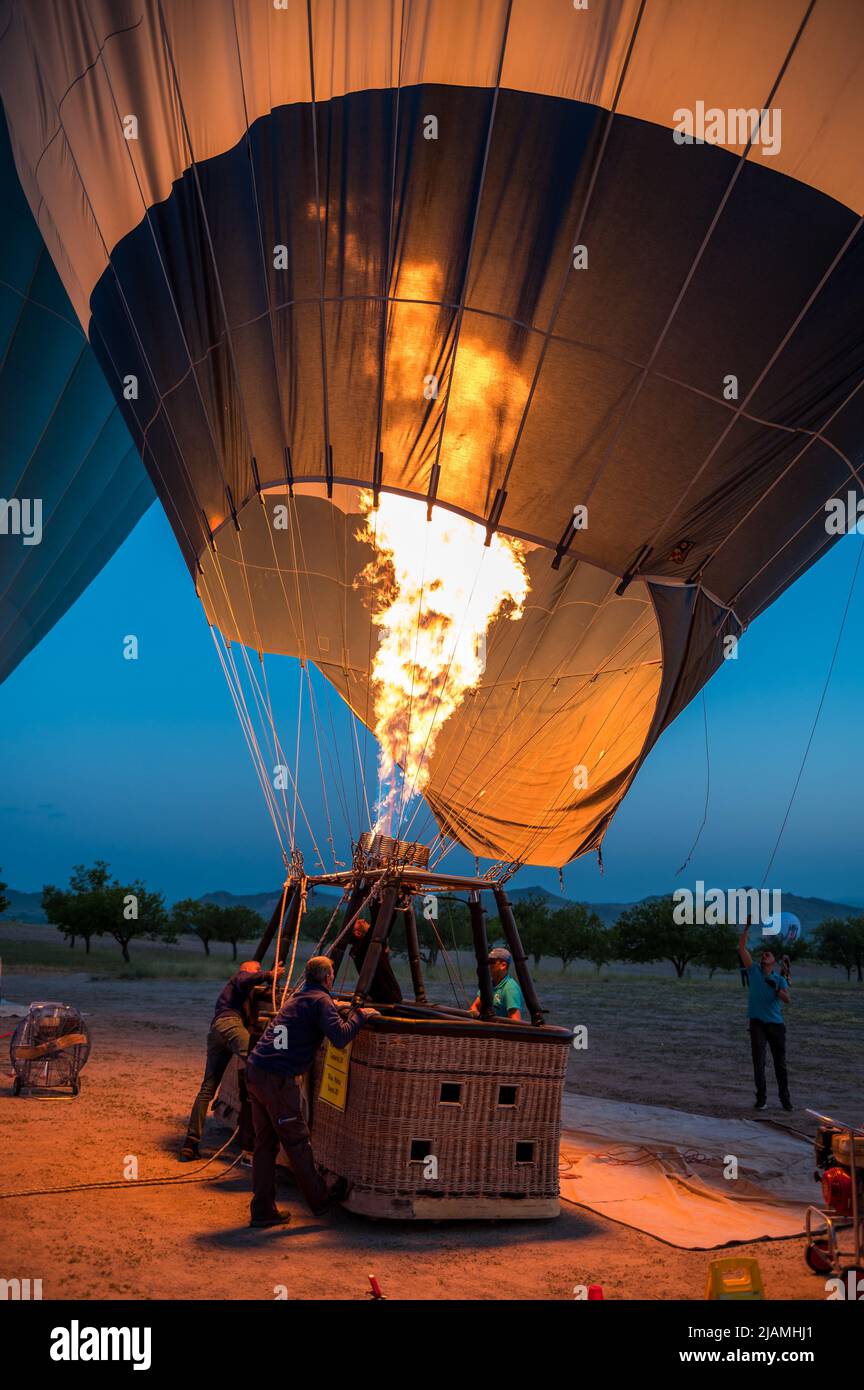 hot air balloon at start in Cappadocia Stock Photo - Alamy