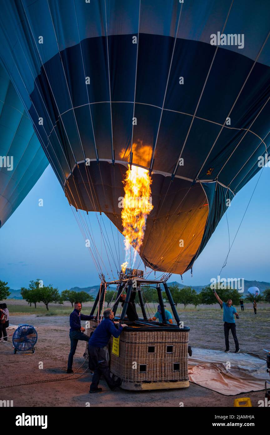 hot air balloon at start in Cappadocia Stock Photo - Alamy
