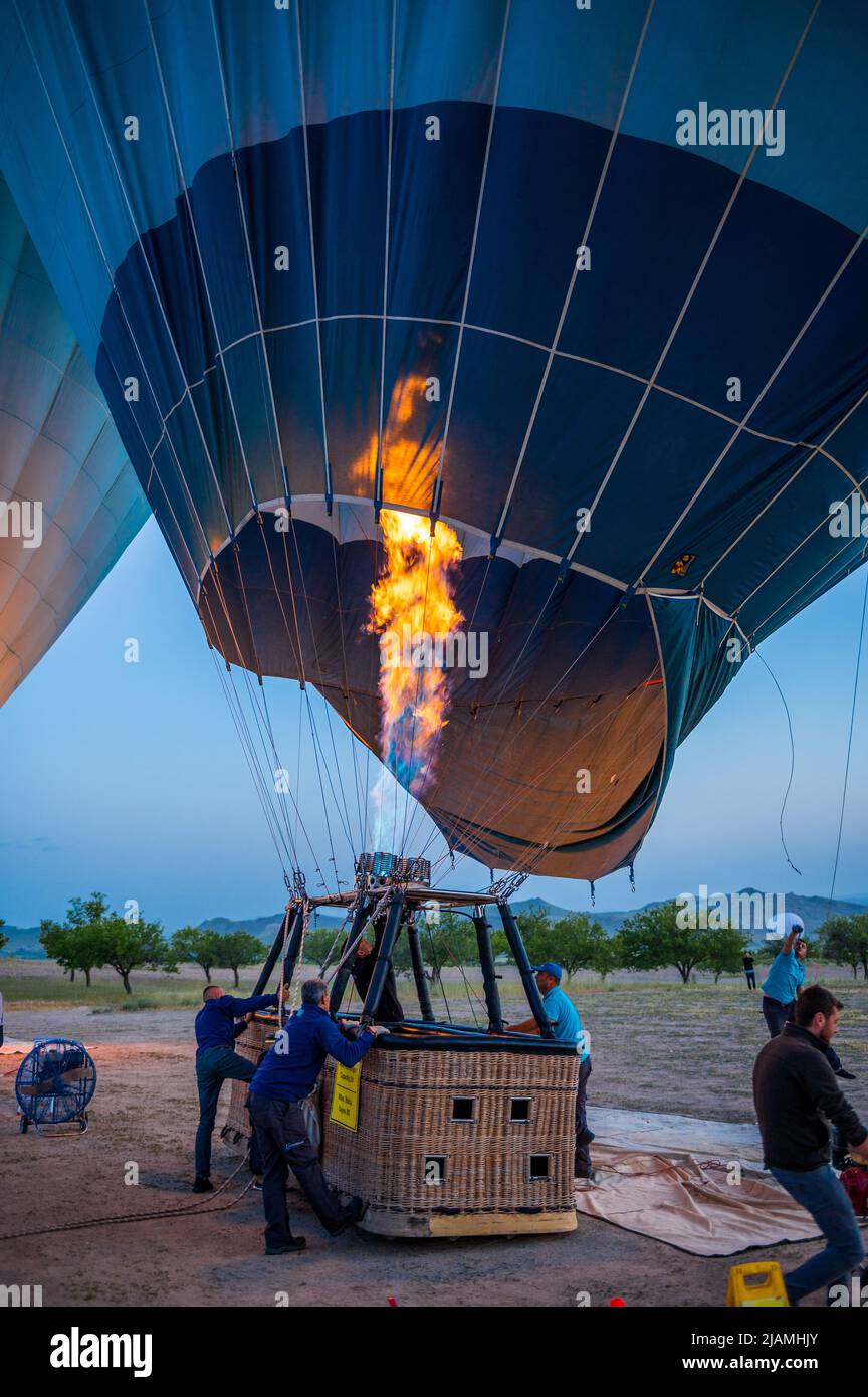 hot air balloon at start in Cappadocia Stock Photo - Alamy