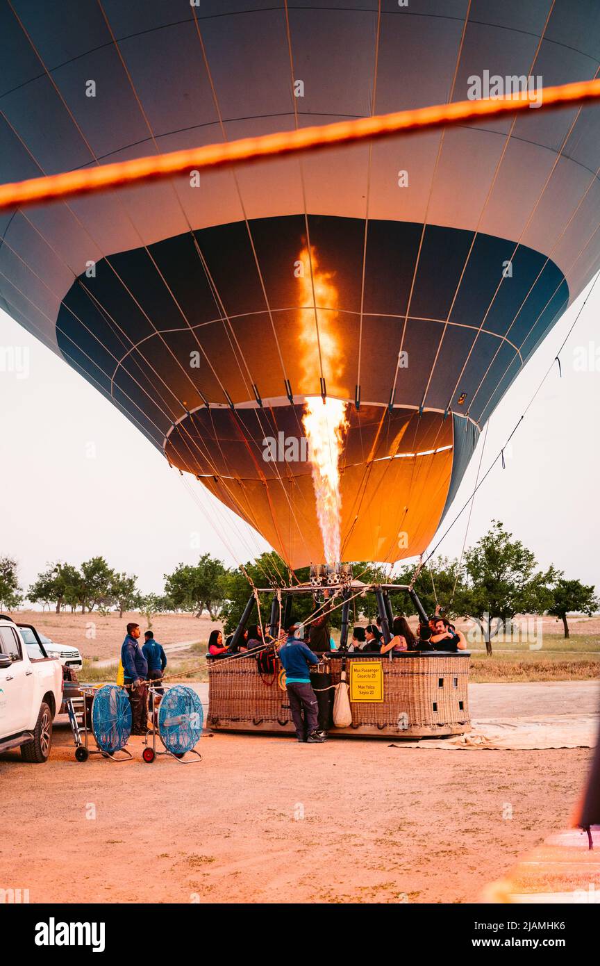 hot air balloon at start in Cappadocia Stock Photo - Alamy