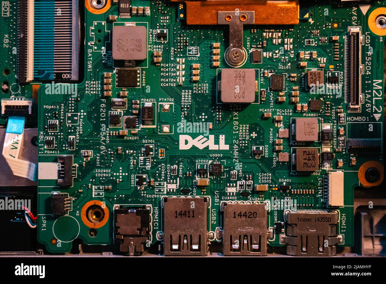 Inside a dell computer interior motherboard chips semi component Stock ...
