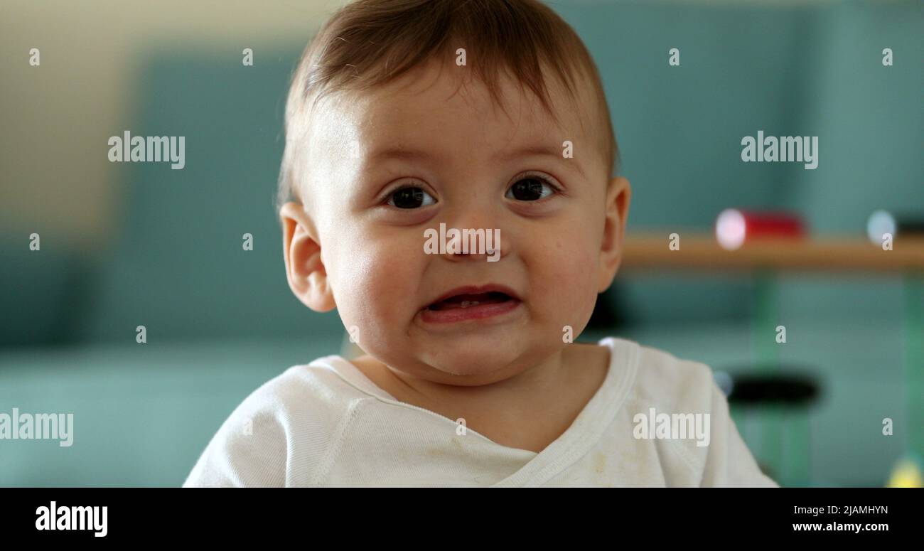 Baby infant smiling portrait face, one year old child boy smile Stock ...