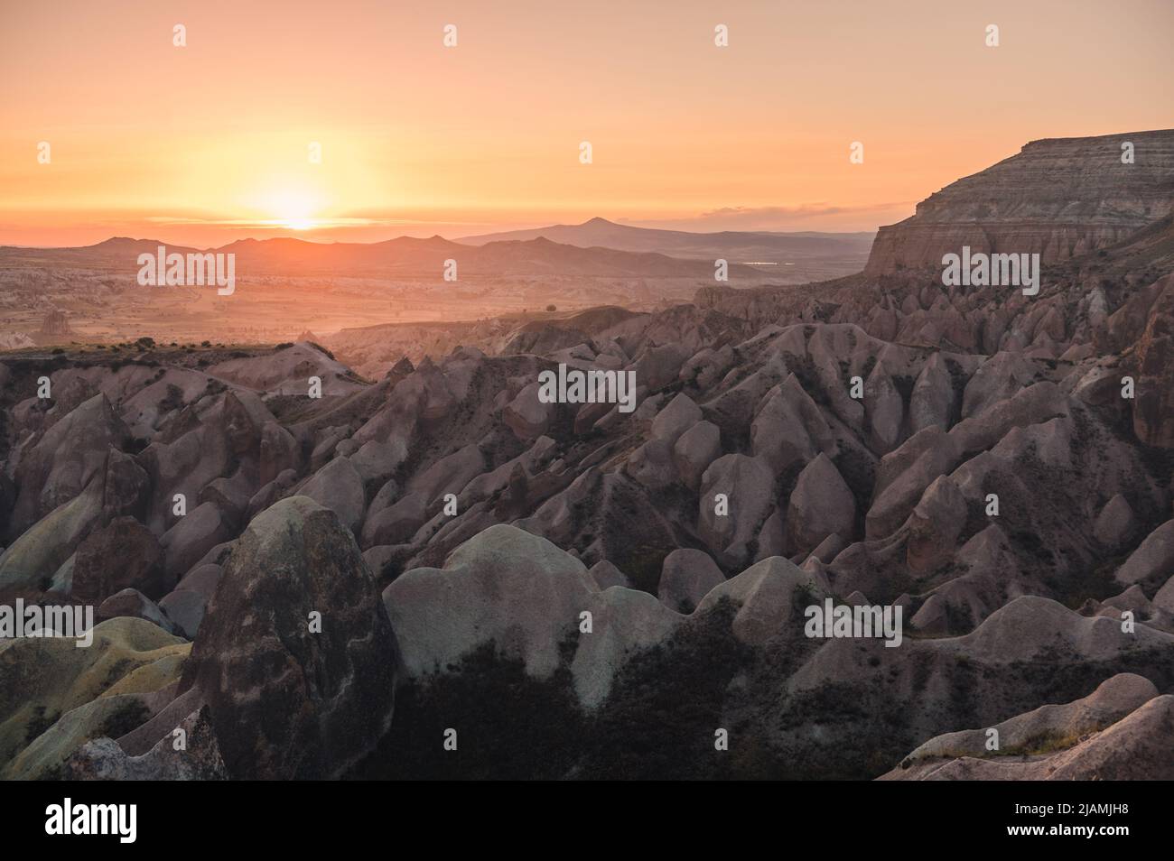 sunset at Panorama Viewpoint in Rose Valley, Cappadocia Stock Photo - Alamy