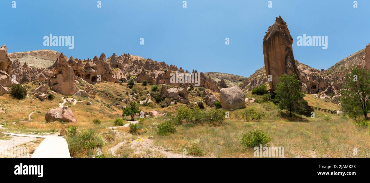 panoramic view of cave dwellings in Zelve Open Air Museum, Cappadocia ...