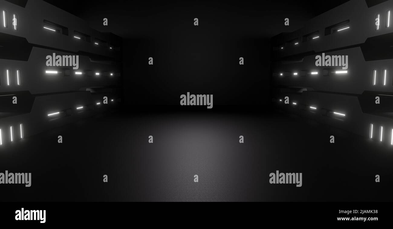 Space Futuristic Technology Schematic Futuristic Showroom Or Hall Dark ...