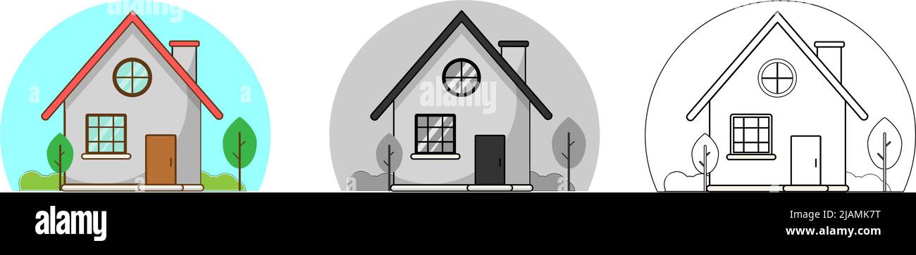 Country colorful cute design. Cartoon style. Building exterior of ...