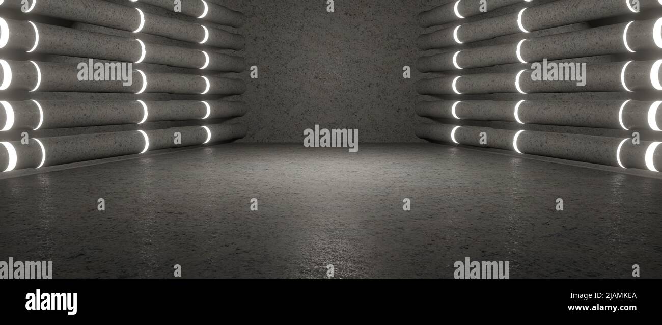 Empty Elegant Modern Showroom Car Garage Empty Corridor Lighted Dark ...