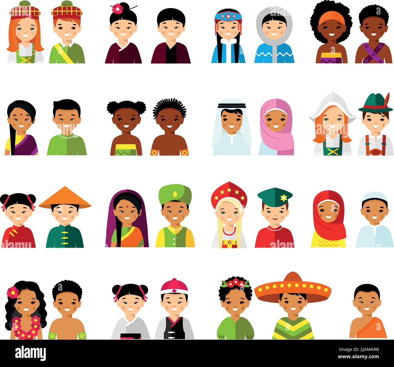 Set of cartoon face international in traditional costum.es Stock Vector ...