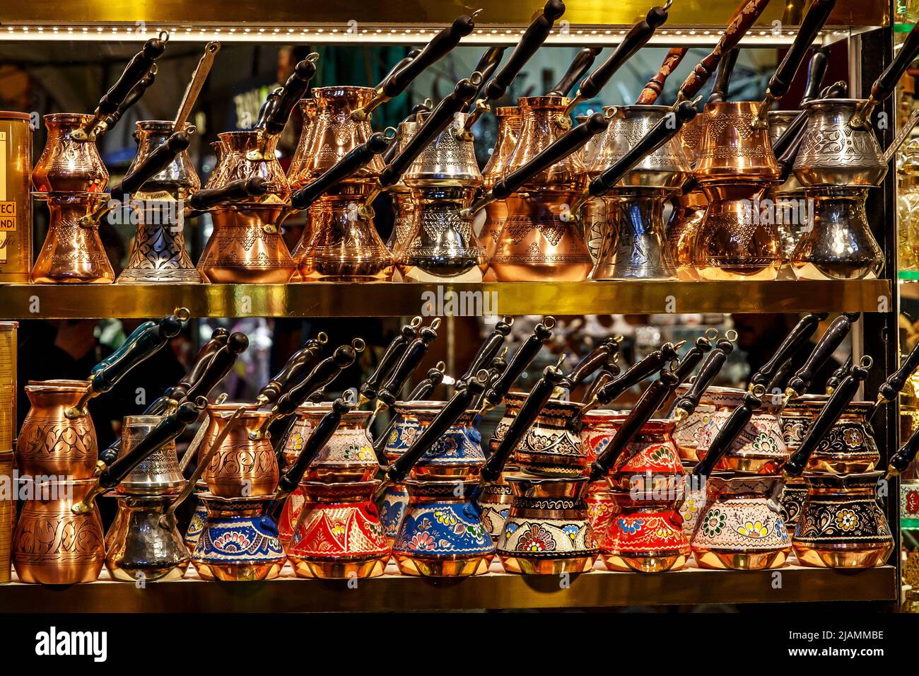 Sale of traditional Turkish Turks for making coffee at the Turkish ...