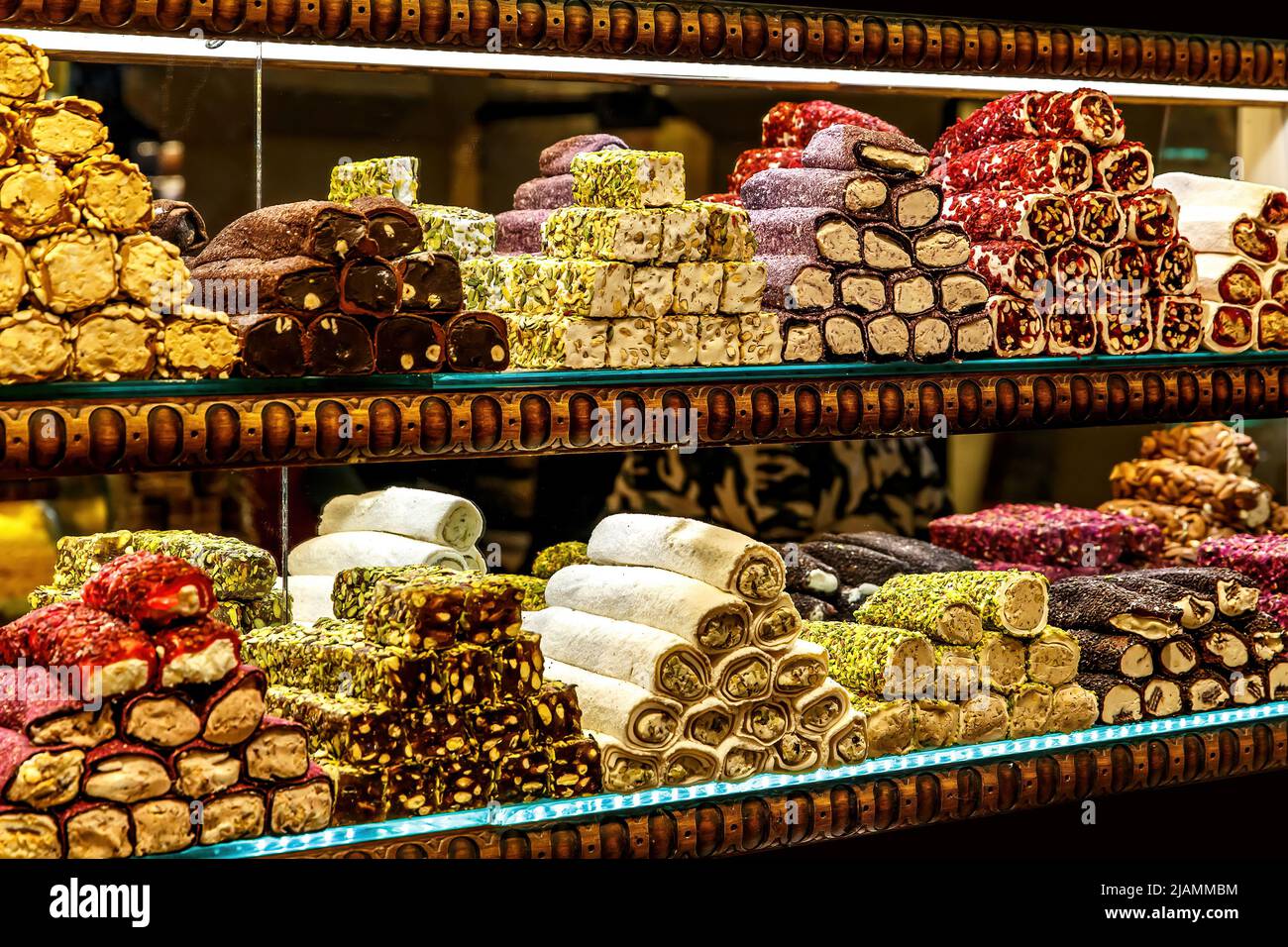 Traditional Turkish delights sweet rolls, Oriental sweets lukum, lokum ...