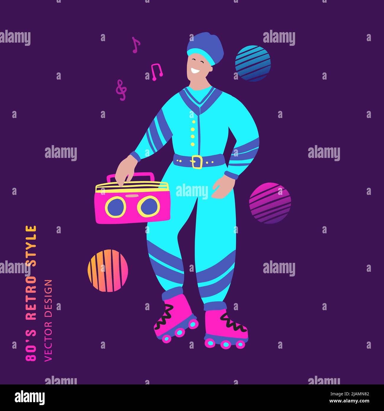 80s man boy with a record player vector cartoon party character. Vector ...