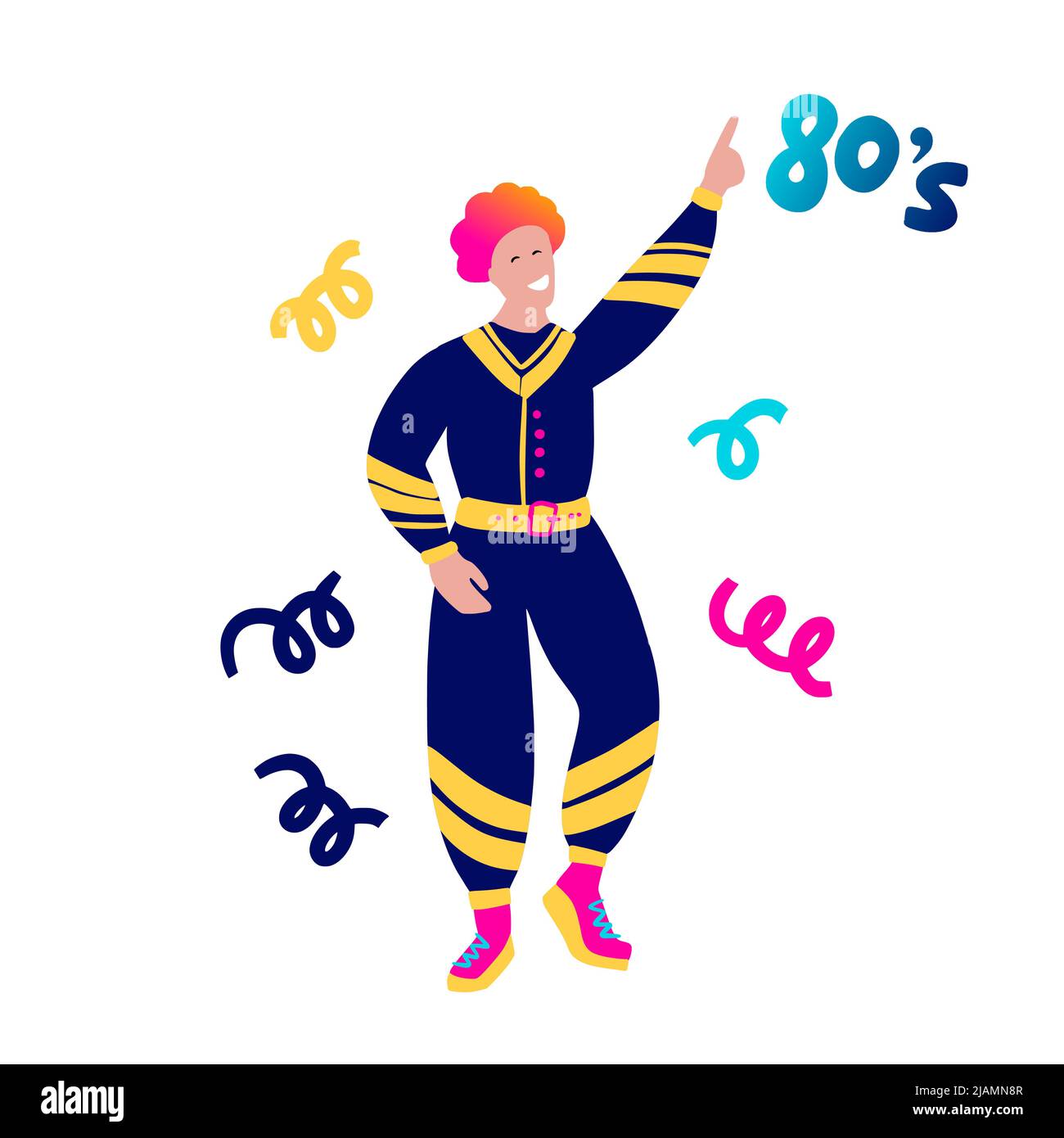80s dancing man vector cartoon party character. Boy vector illustration ...