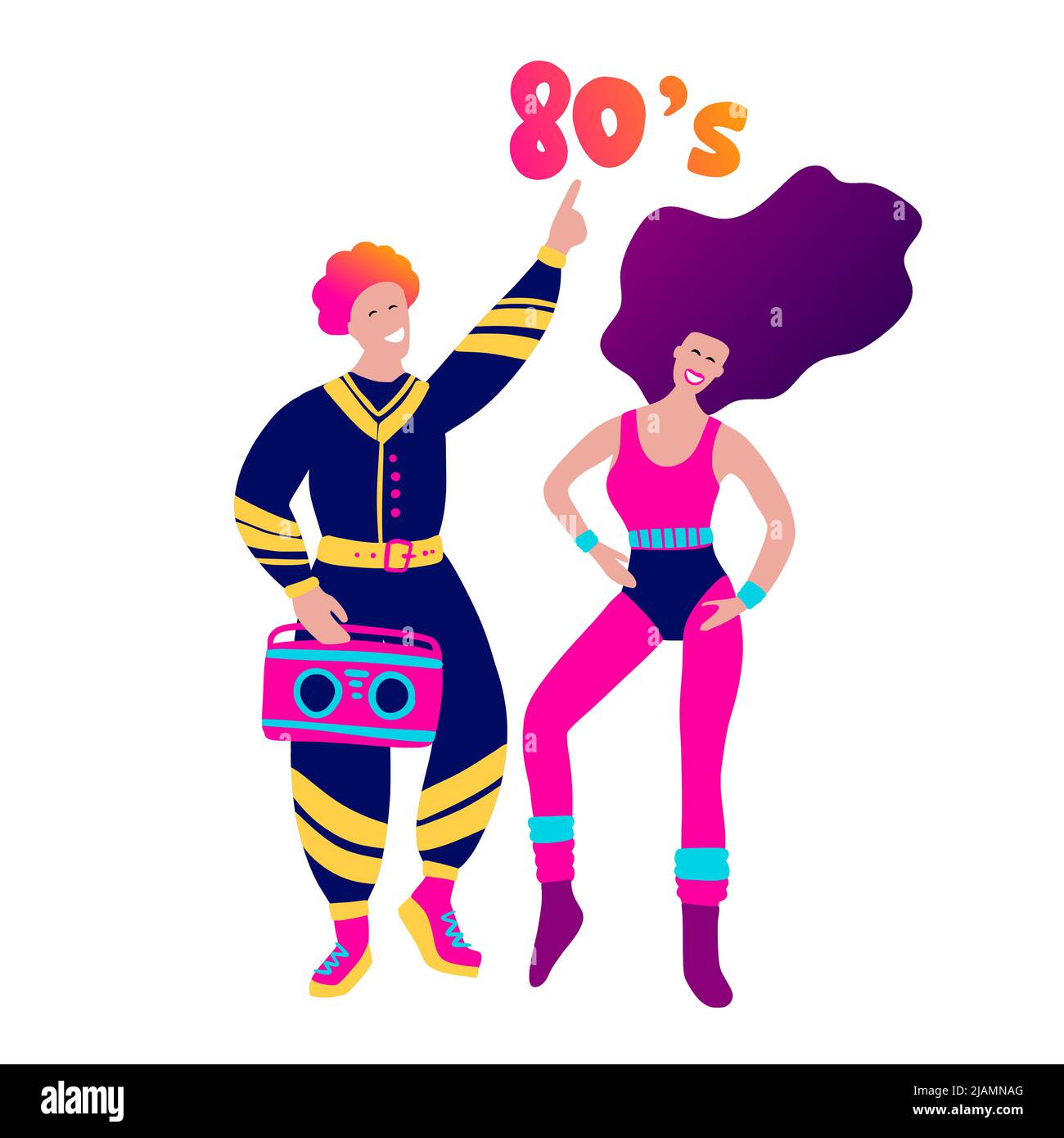 80s girl and boy vector cartoon music party character. Vector ...