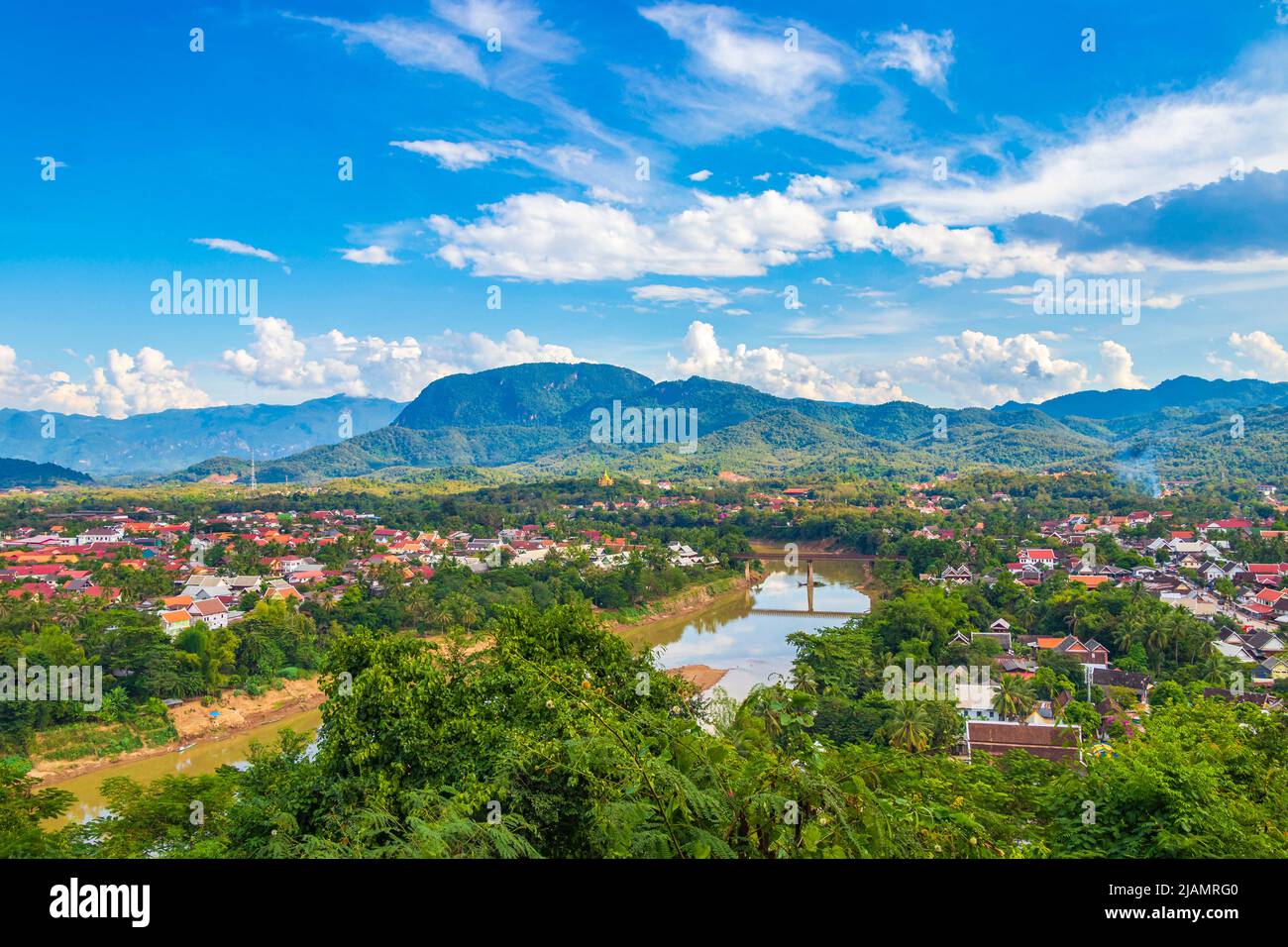 Panorama of the landscape Mekong river and Luang Prabang city in Laos ...