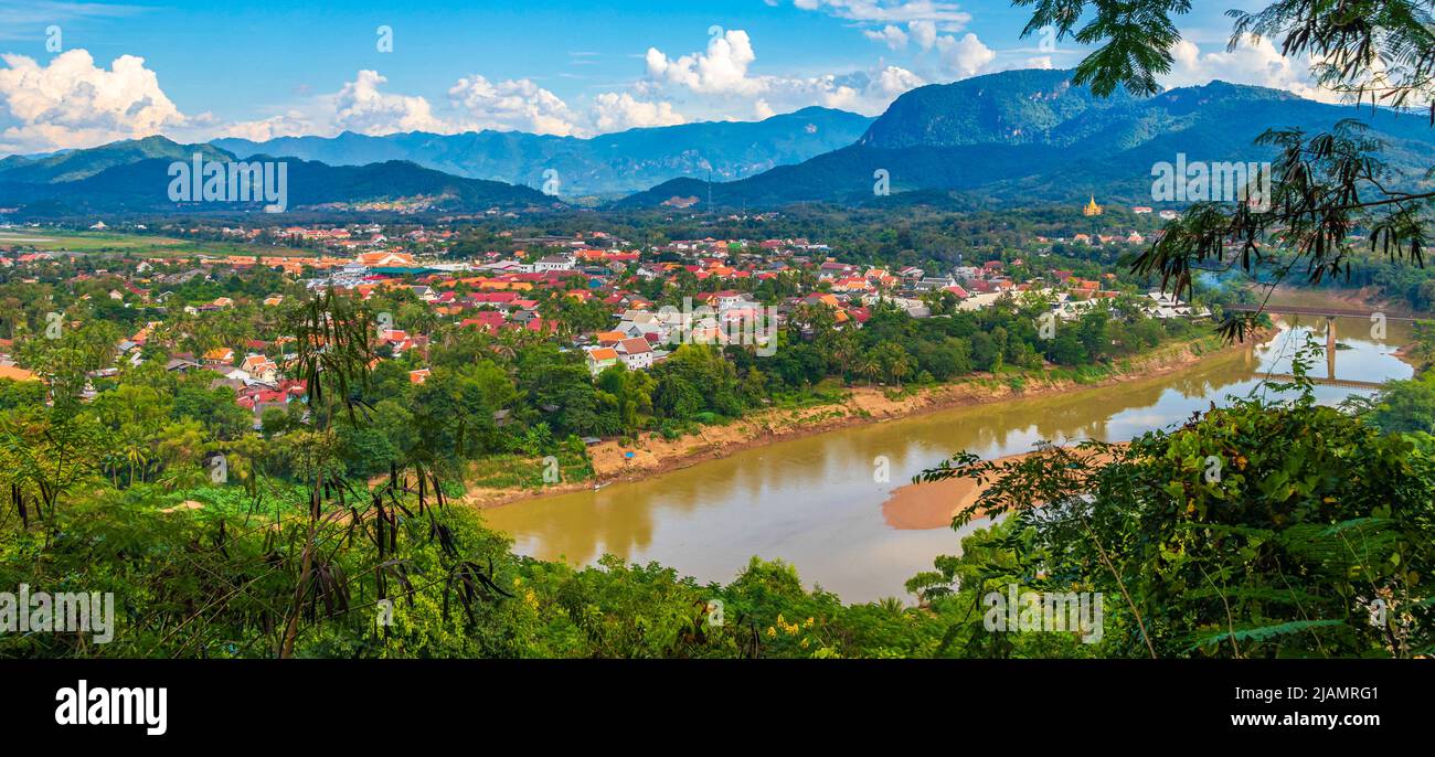 Panorama of the landscape Mekong river and Luang Prabang city in Laos ...
