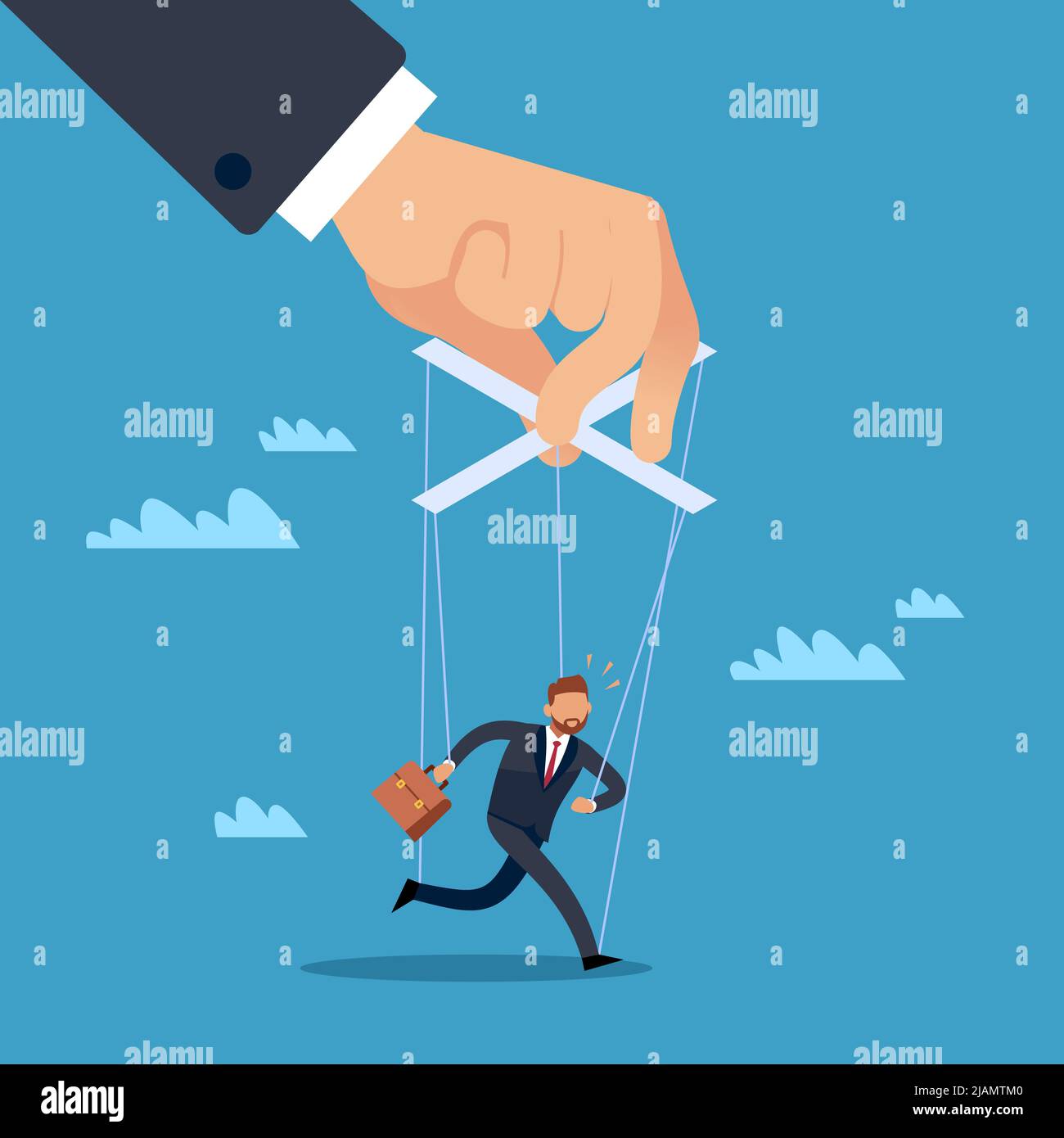 Management, business control. People manipulation. Huge hand little ...