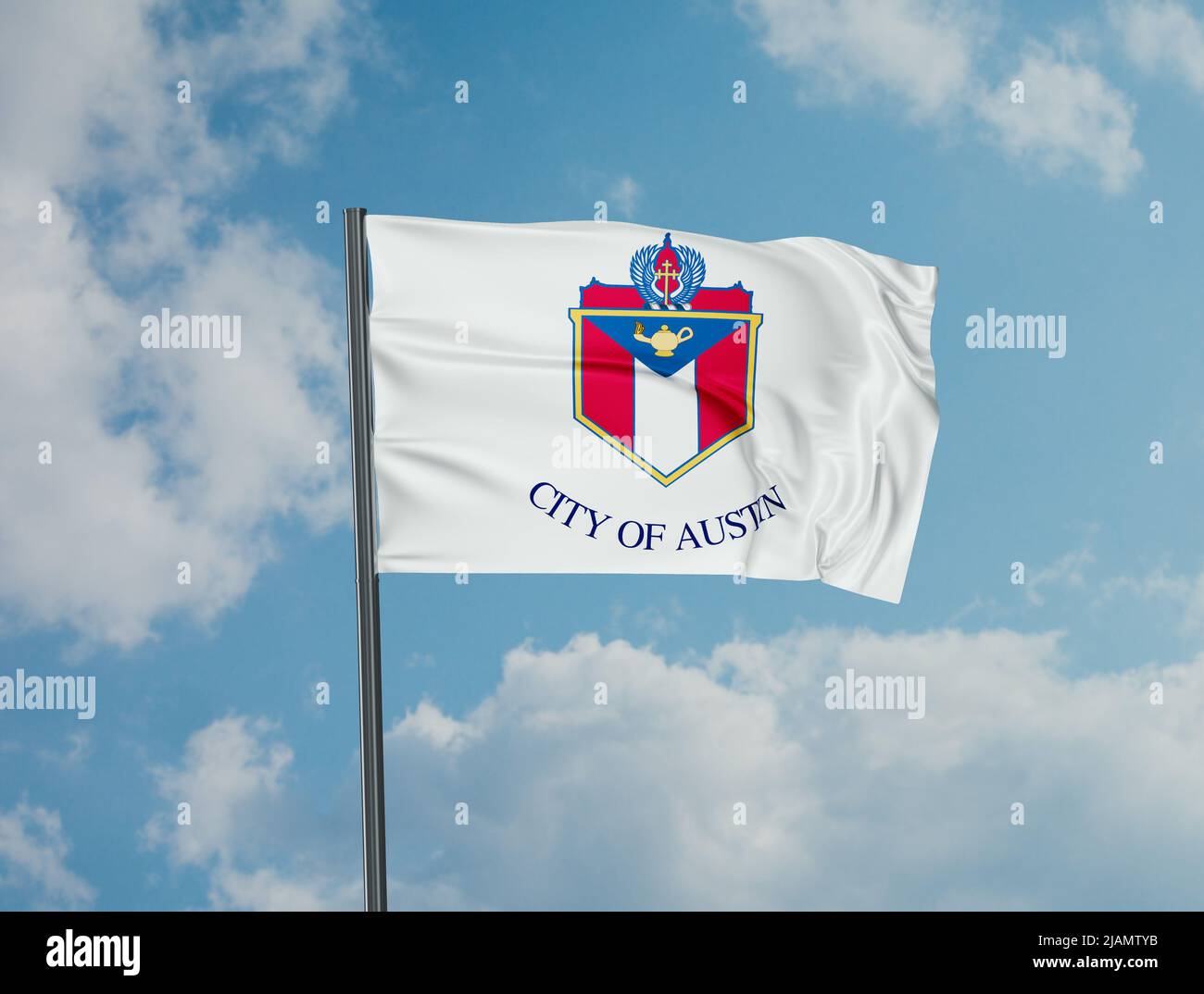 Austin city US flag waving in the wind on sky background Stock Photo ...