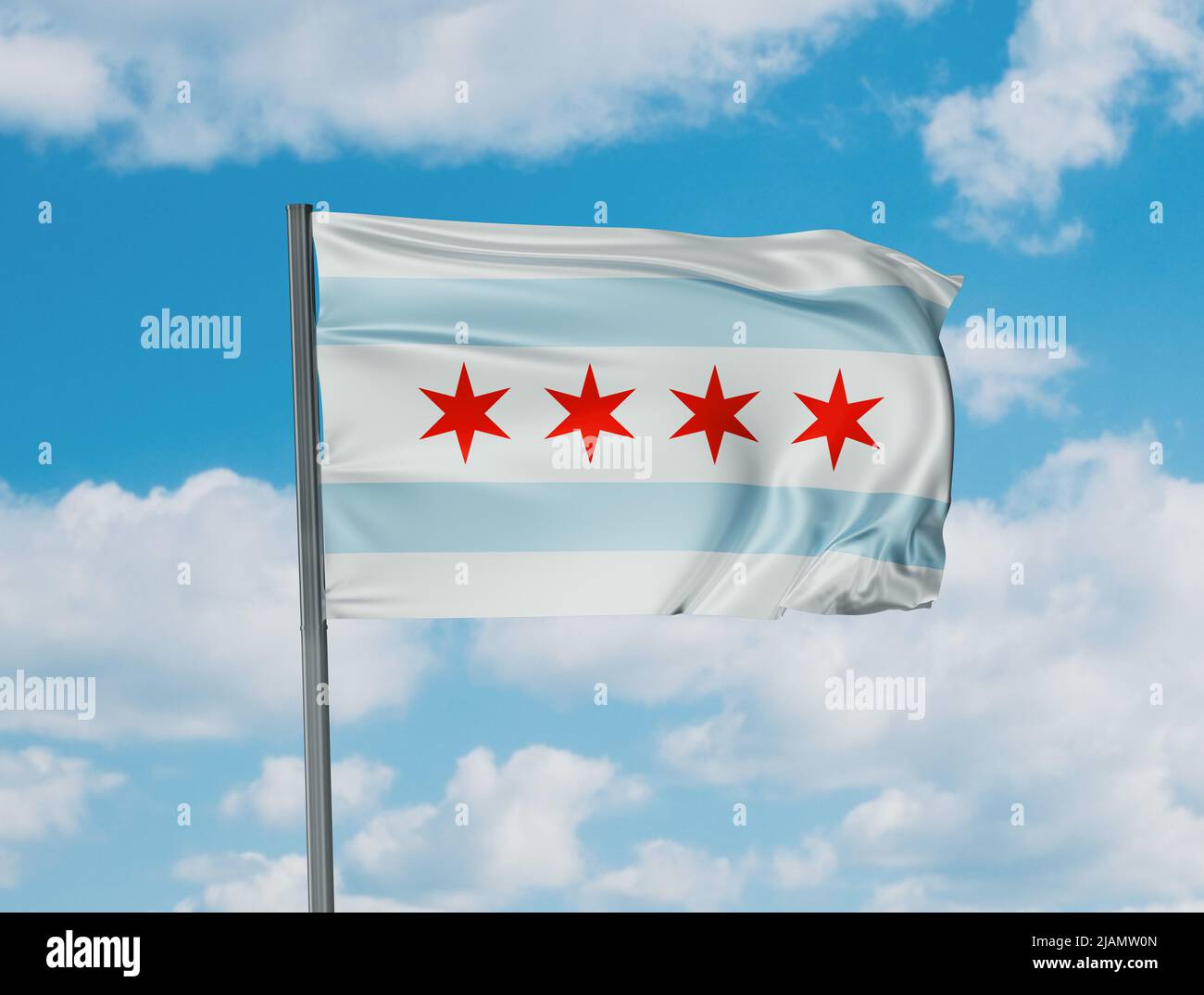 Chicago city US flag waving in the wind on sky background Stock Photo ...