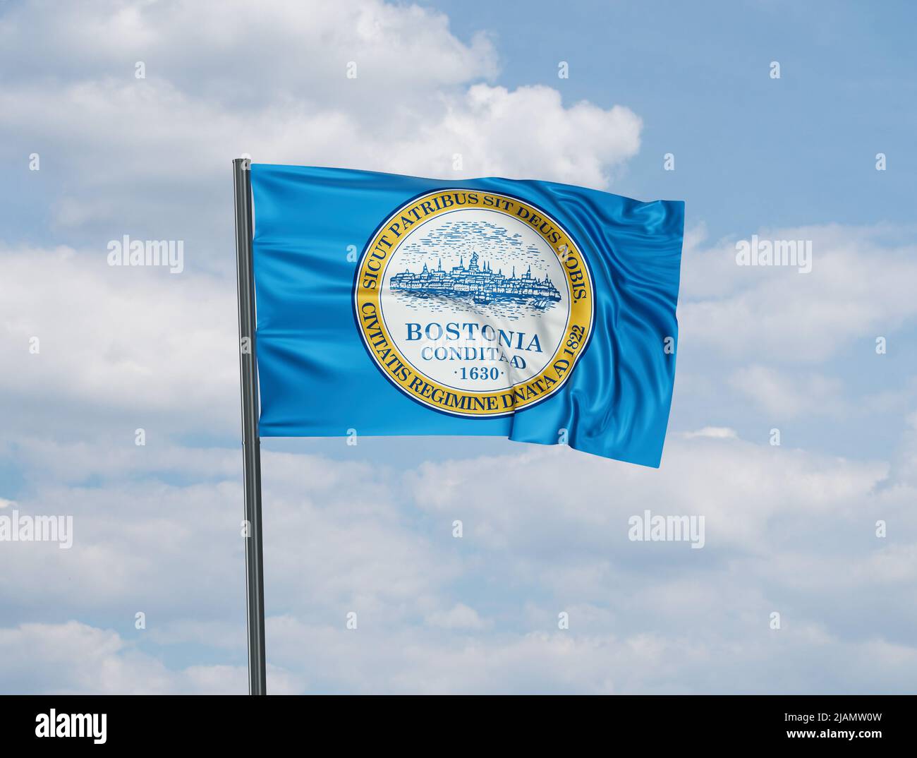 Boston city US flag waving in the wind on sky background Stock Photo ...