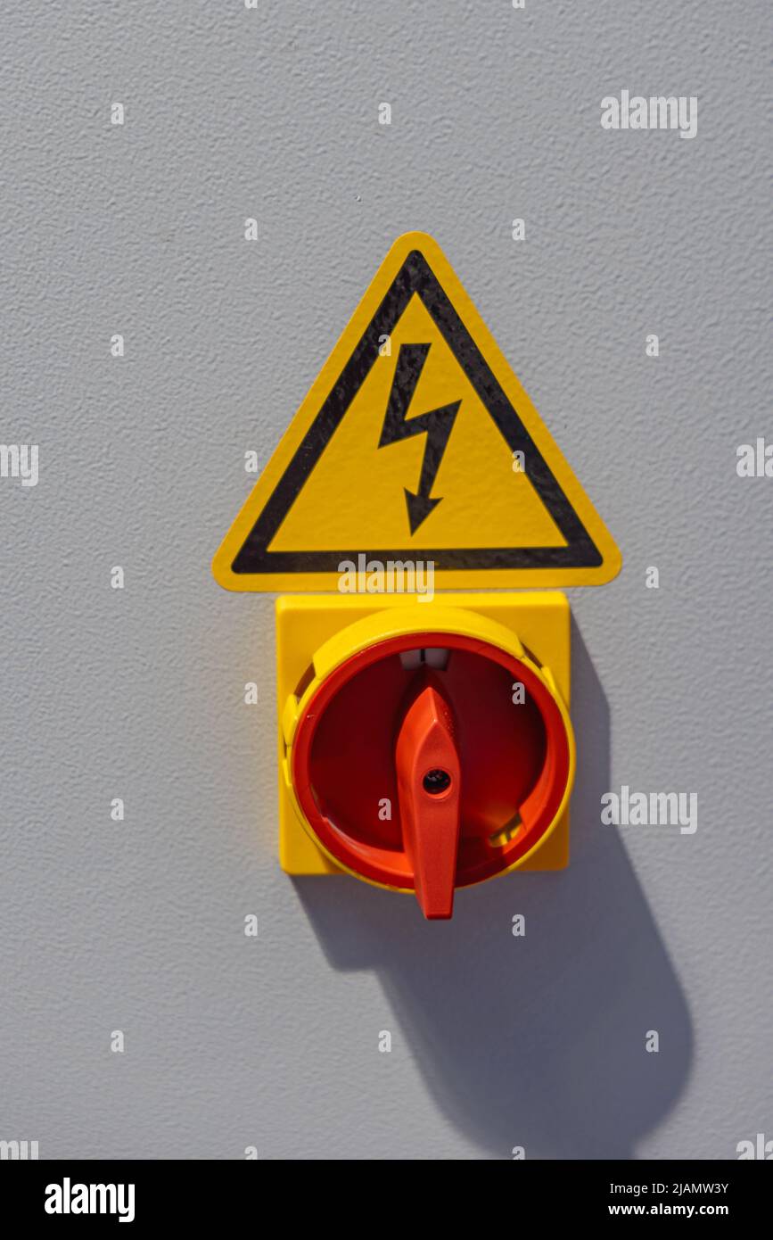 Emergency Power Off Switch Electrical Bolt Sign Triangle Stock Photo ...