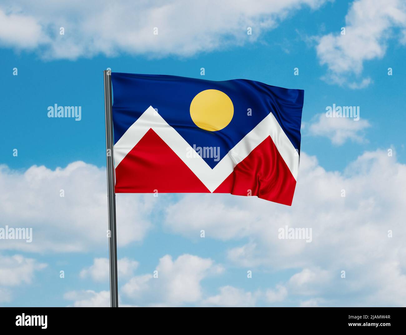 Denver city US flag waving in the wind on sky background Stock Photo ...